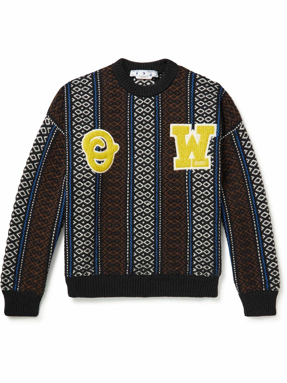 Off-White - Appliquéd Wool-Blend Jacquard Sweater - Blue Off-White