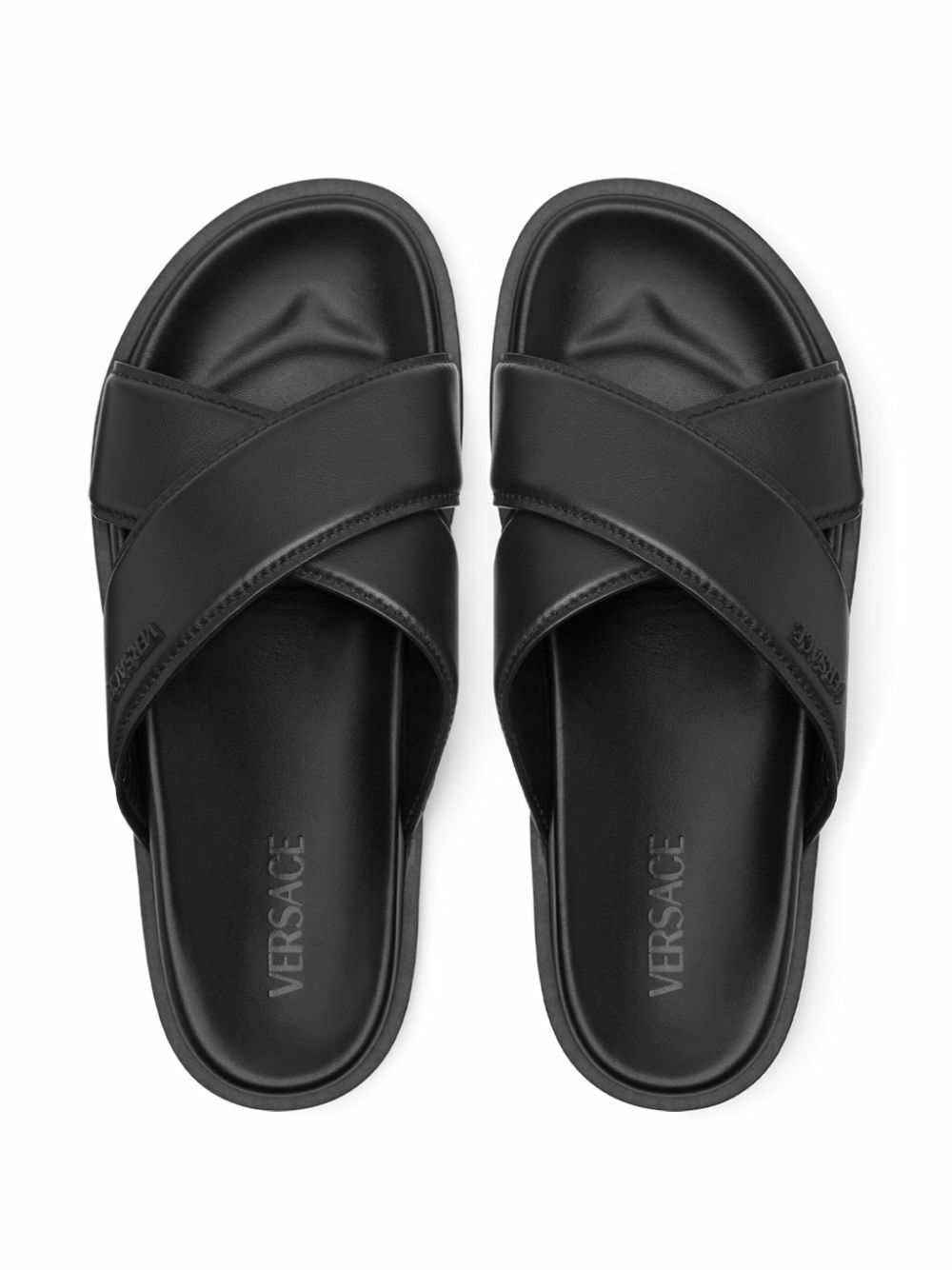 Versace Black Crossover Leather Slides Versace