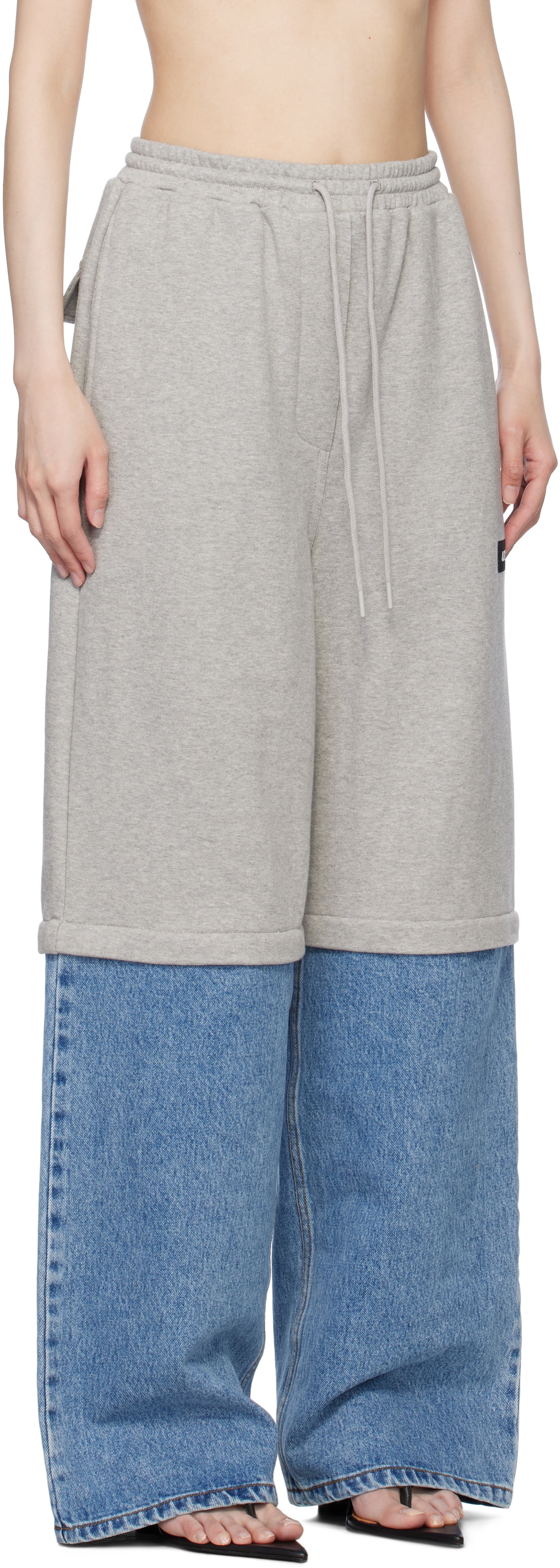 Pushbutton Gray & Blue Shorts Layered Denim Lounge Pants Pushbutton