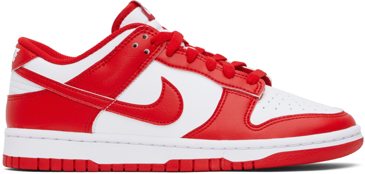 Nike White & Red Dunk Low Retro Sneakers Nike
