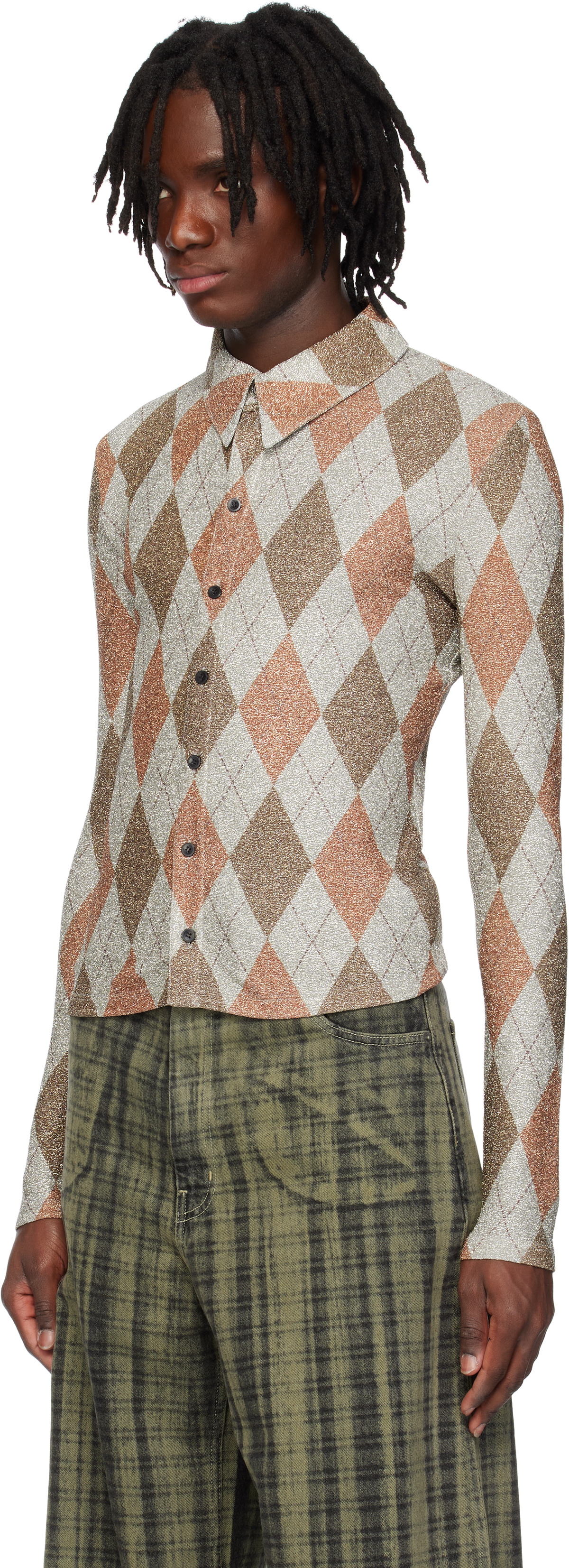 EGONlab Gray & Brown Harry Print Fitted Shirt EGONlab