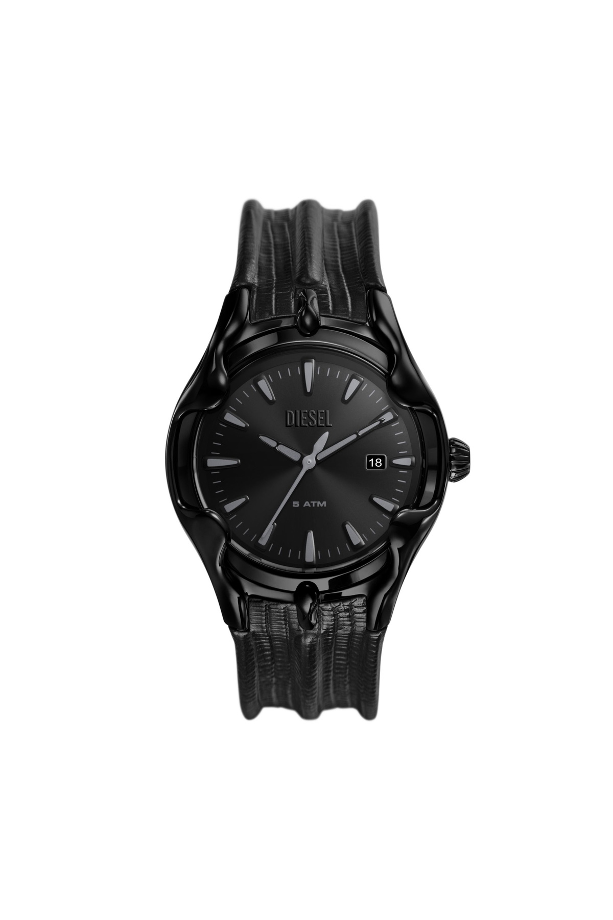 Diesel Vert three-hand date black leather watch - Timeframes Mens in ...