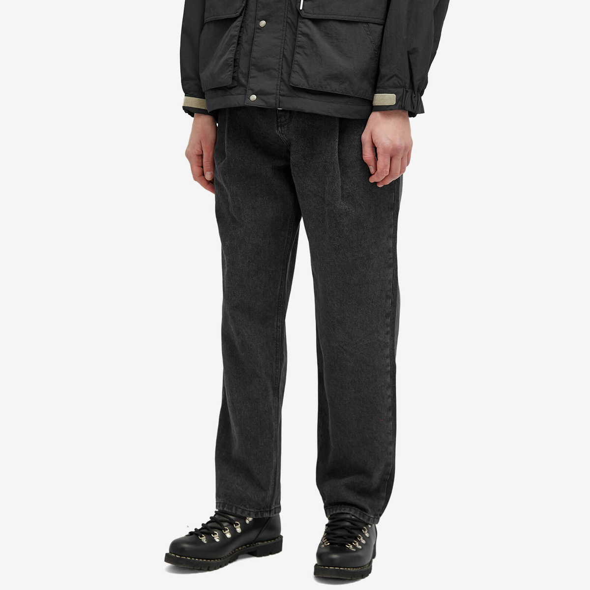 Uniform Bridge Men's Wide One Tuck Denim Jeans in Black Washed Uniform ...