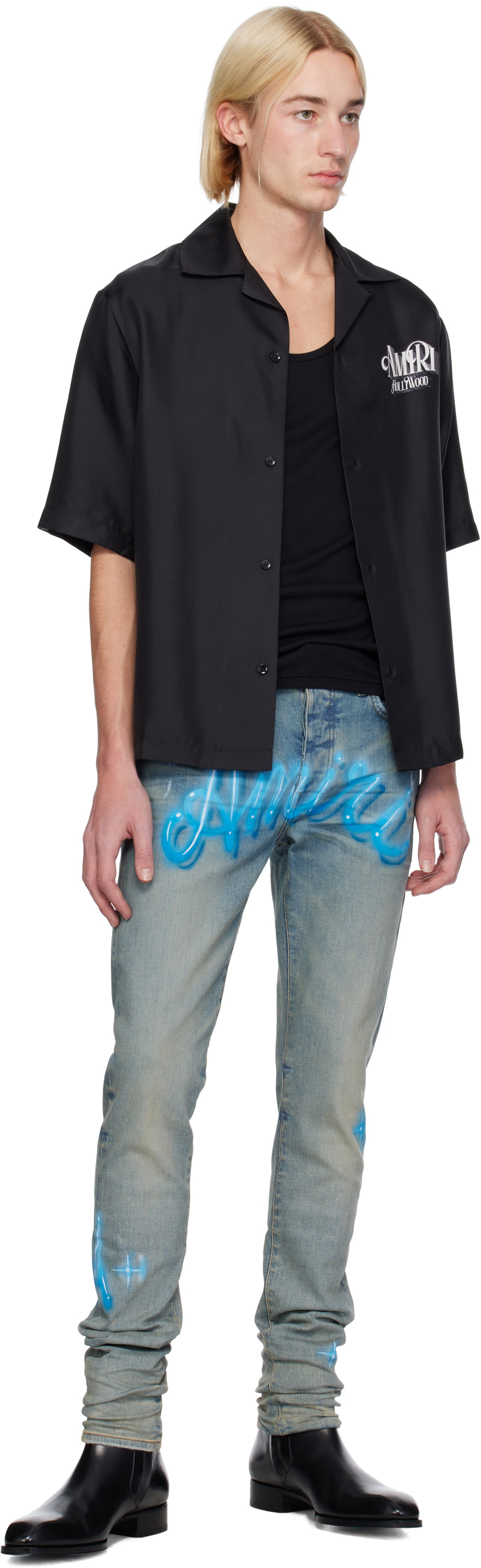 AMIRI Blue Amiri Airbrush Logo Skinny Jeans Amiri