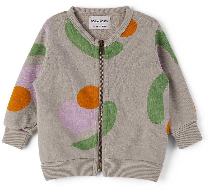 Bobo Choses Baby Grey Zipped Fruits All Over Sweatshirt Bobo Choses