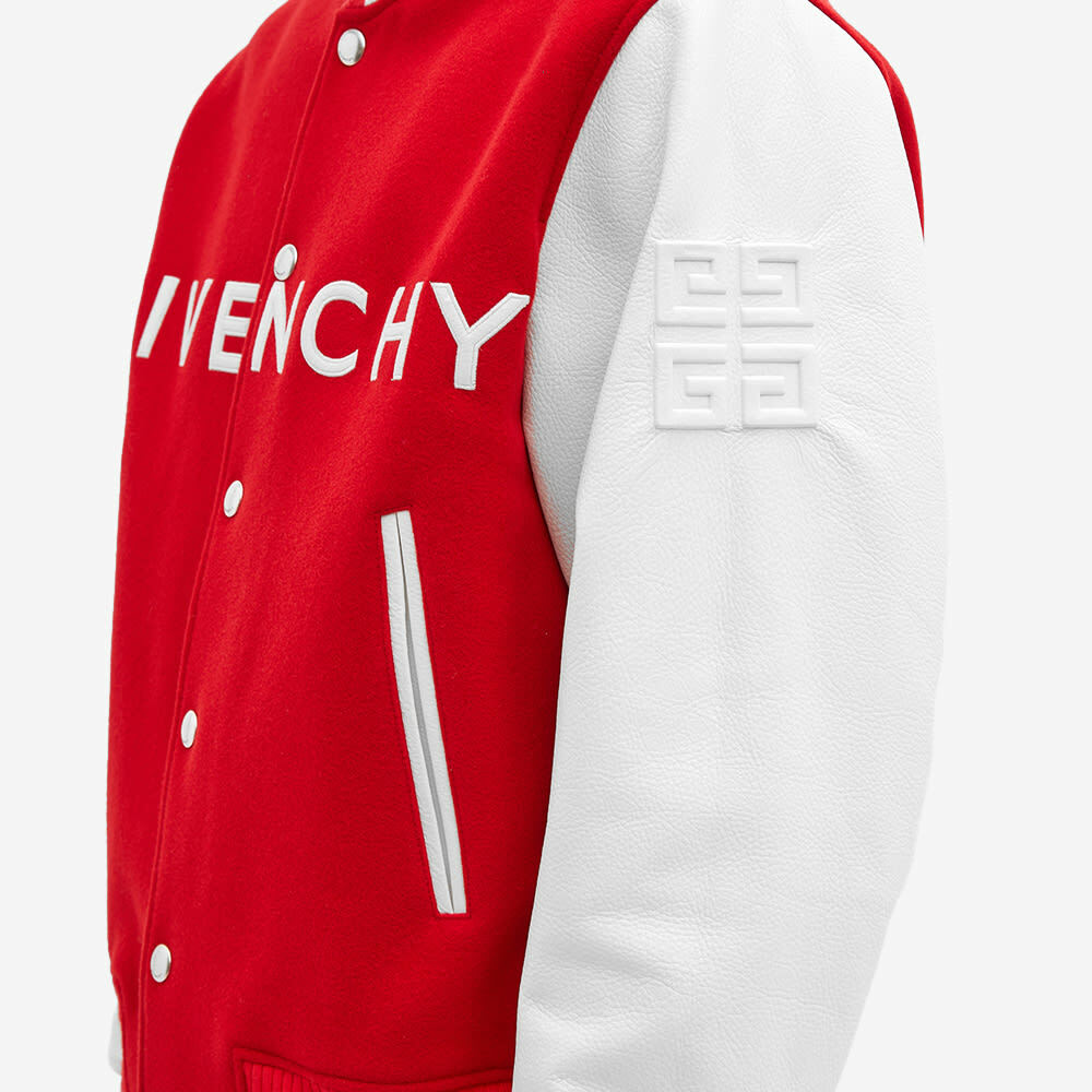 Givenchy Men's Logo Leather Varsity Jacket in White/Red Givenchy