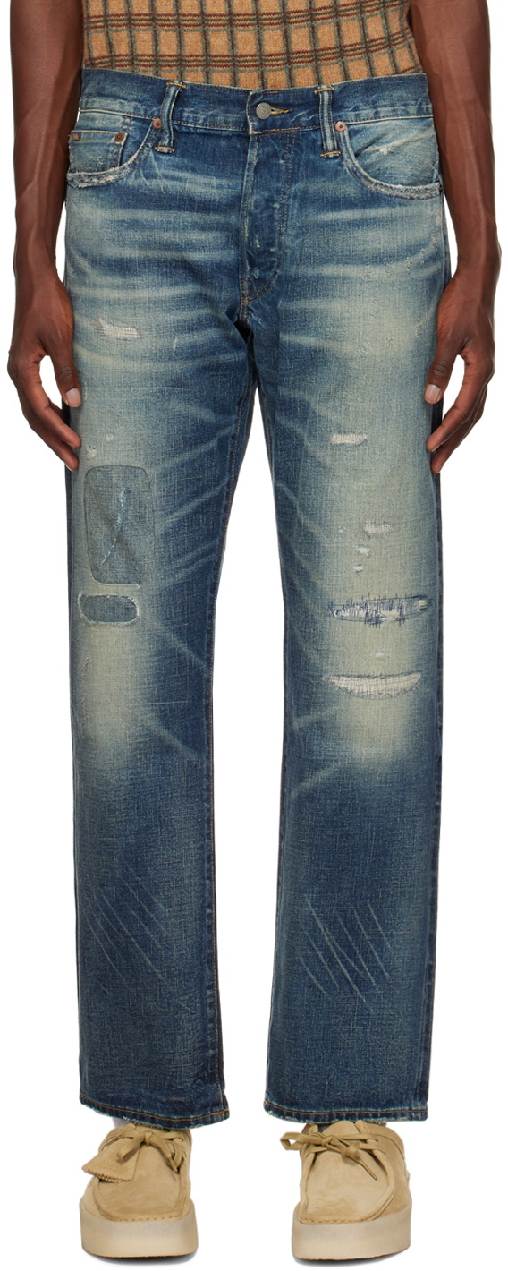 Polo Ralph Lauren Blue Classic Fit Distressed Selvedge Jeans Polo Ralph ...