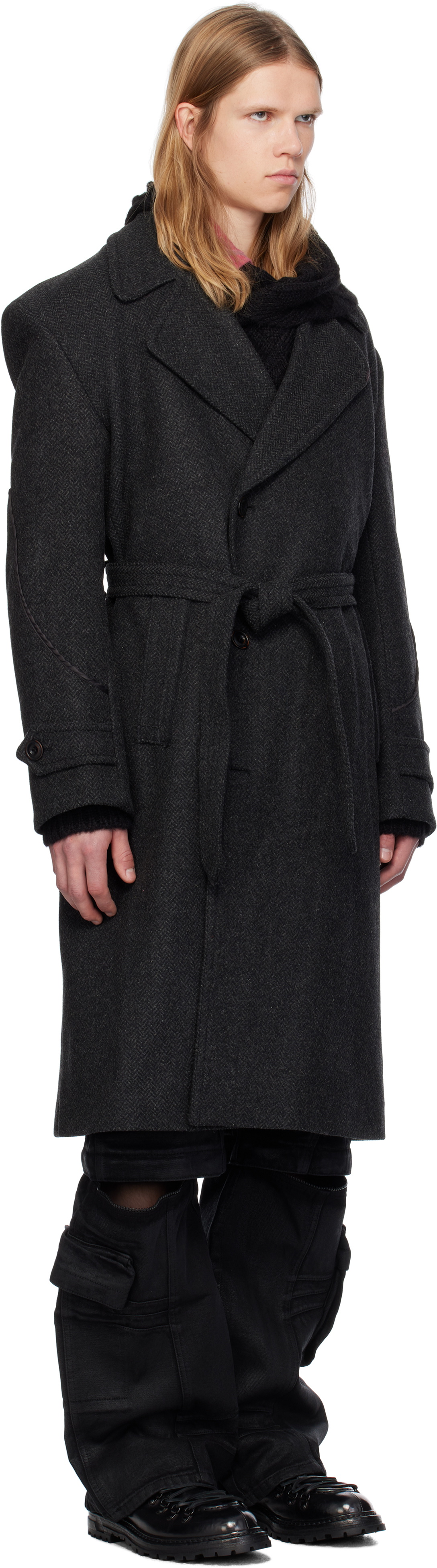 Andersson Bell Gray Rovy Double-Breasted Herringbone Trench Coat ...