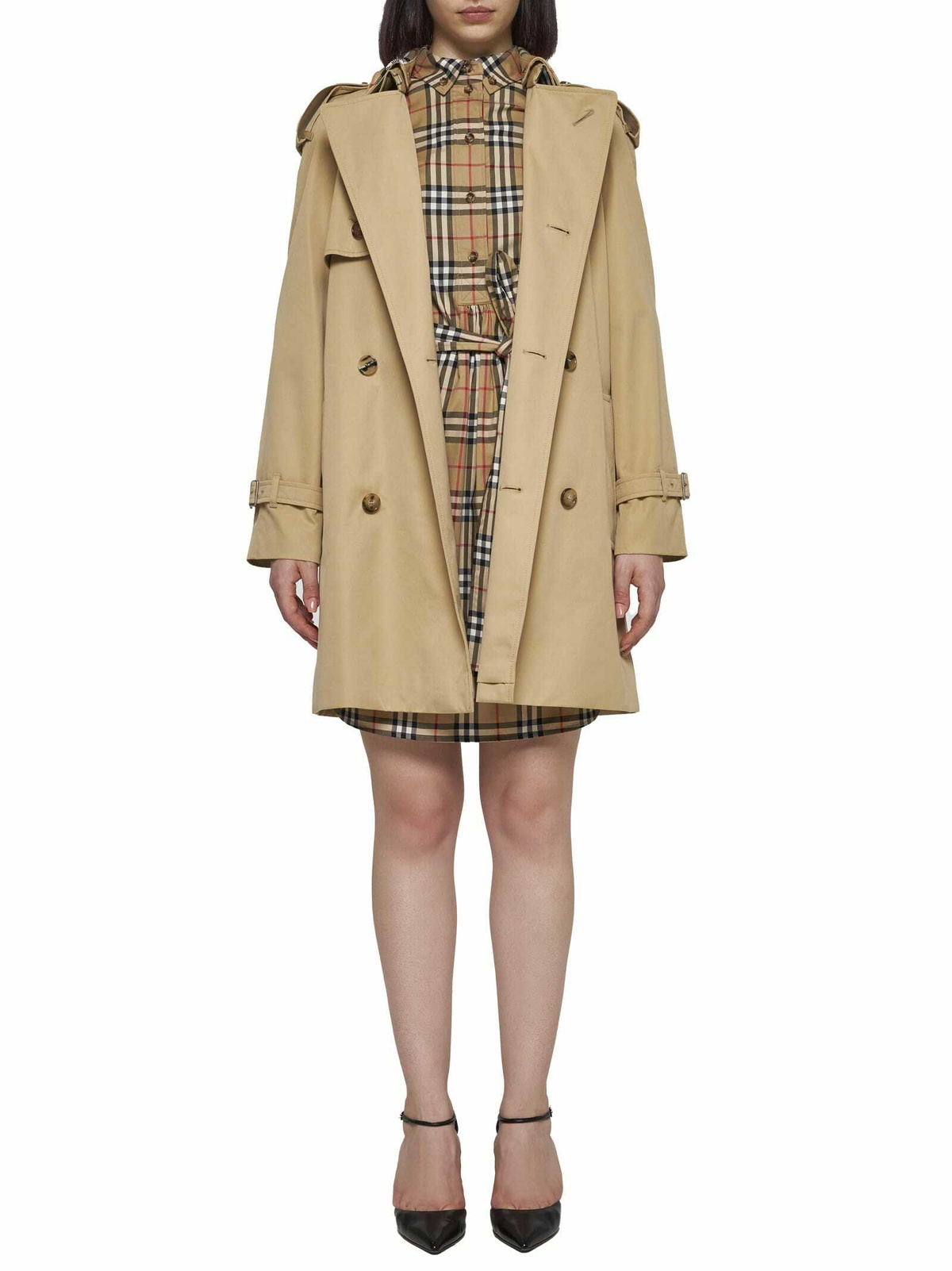 Burberry Raincoat With Check Collar Burberry