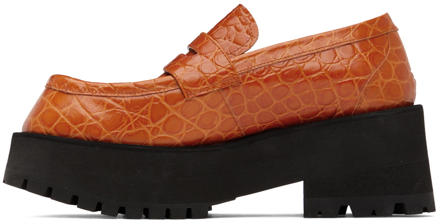 Marni Orange Croc-Embossed Platform Loafers Marni