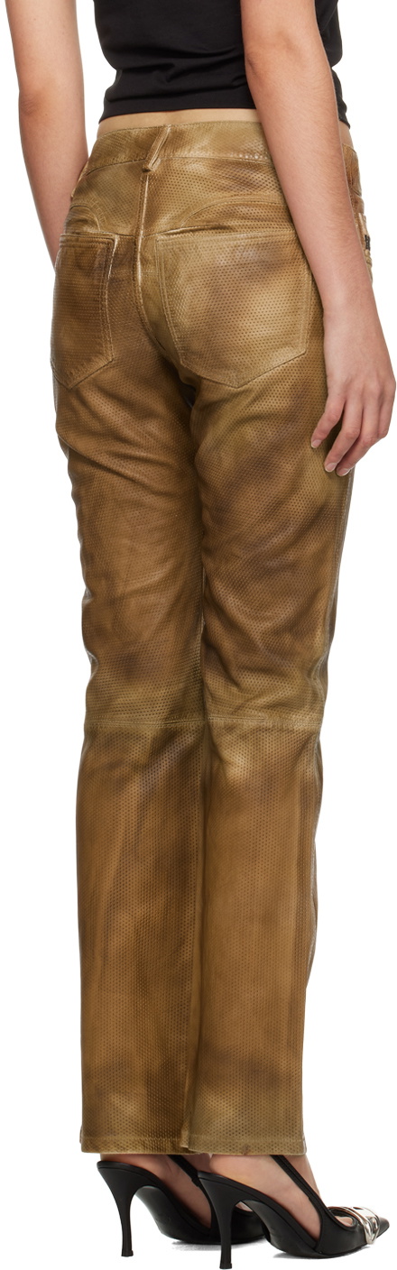Diesel Tan L-Texa Leather Pants Diesel