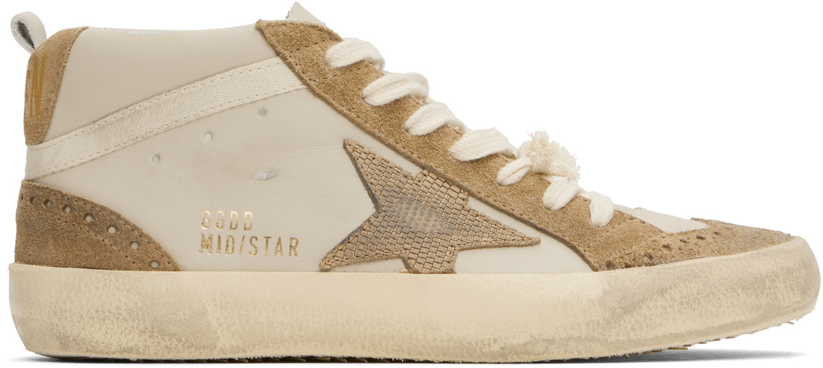 Golden Goose Beige & Brown Mid Star Classic Sneakers Golden Goose ...