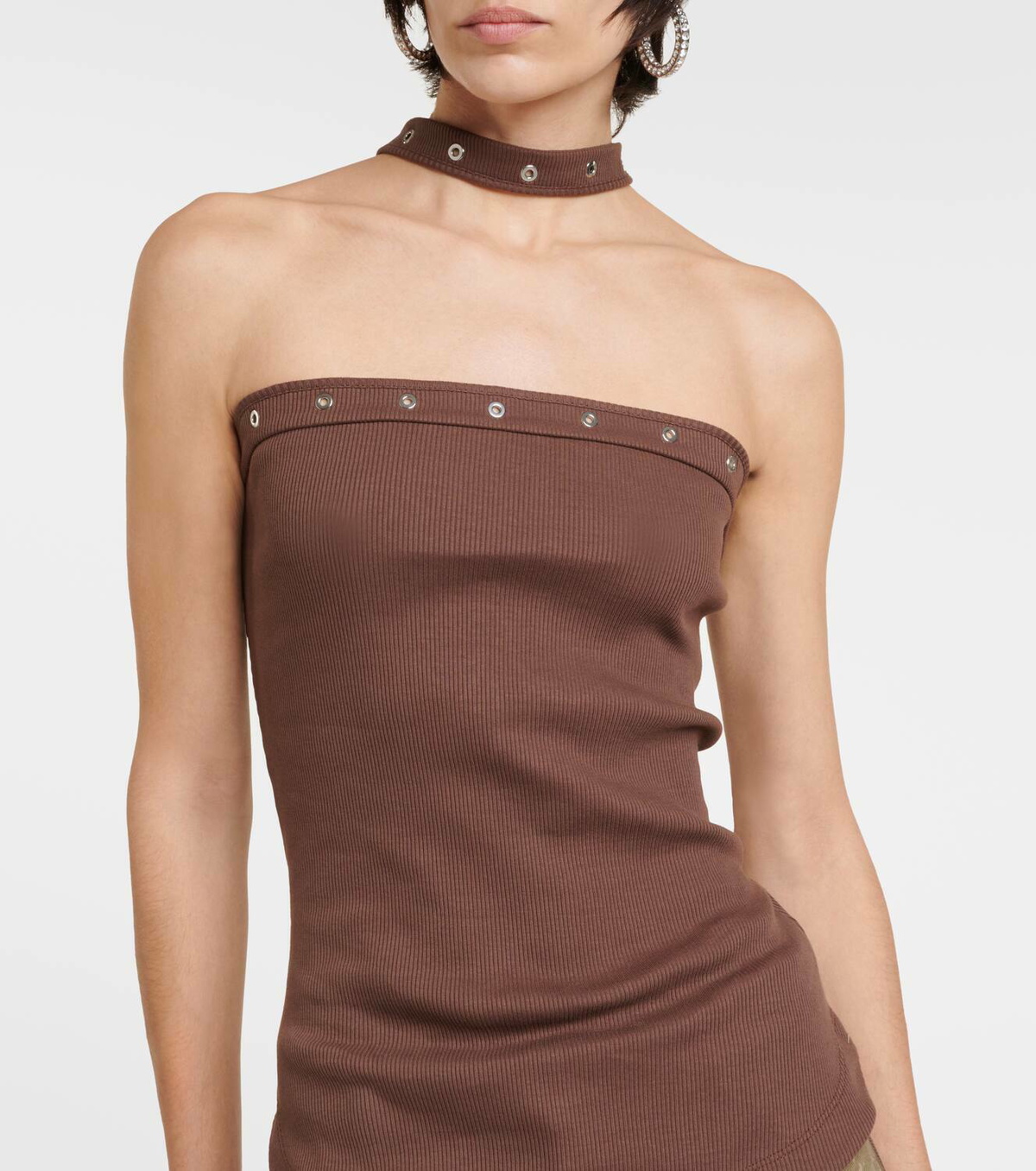The Attico Ribbed-knit halterneck jersey top The Attico