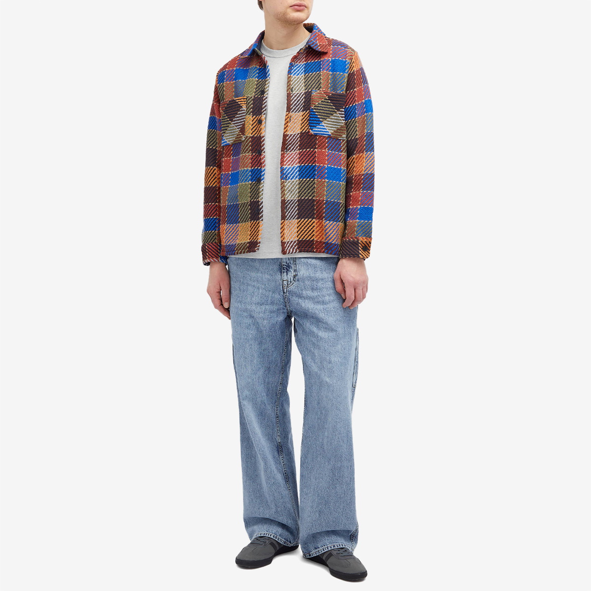 Wax London Men's Whiting Pike Overshirt in Burgundy/Blue Wax London
