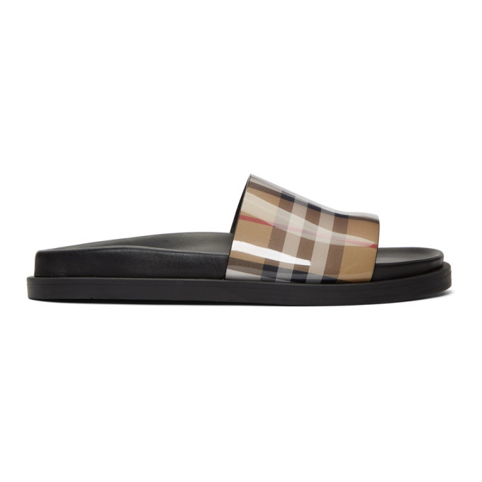 Burberry Tan Vintage Check Slides Burberry