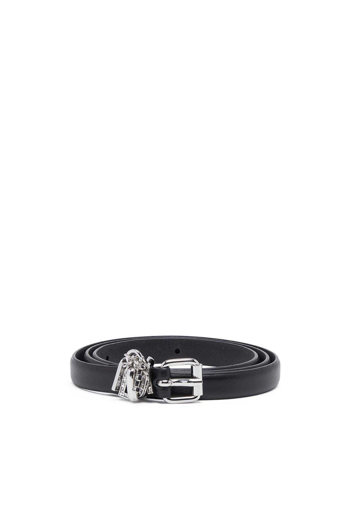 Diesel Leather belt with crystal logo charms - Belts Womens in Black Diesel
