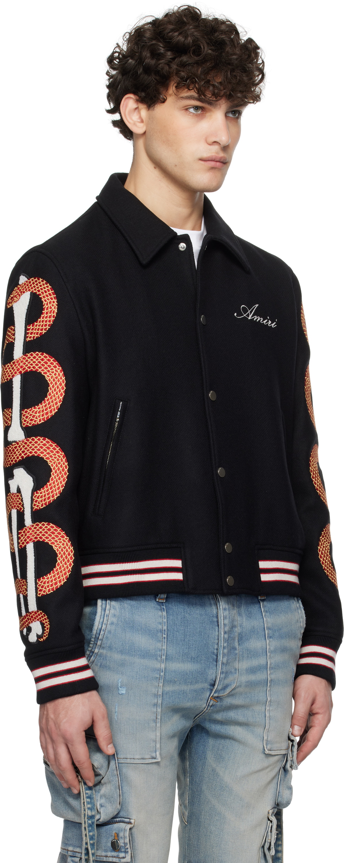 AMIRI Black Snake Bones Bomber Jacket Amiri