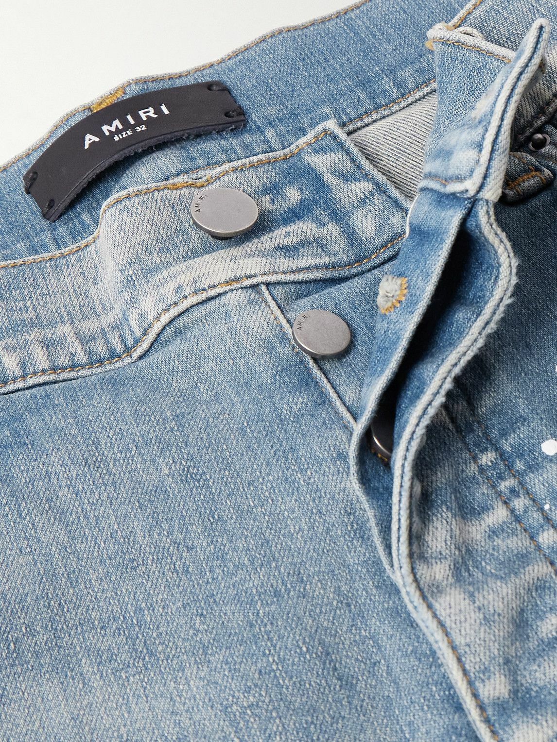 AMIRI - Skinny-Fit Appliquéd Distressed Paint-Splattered Jeans - Blue Amiri