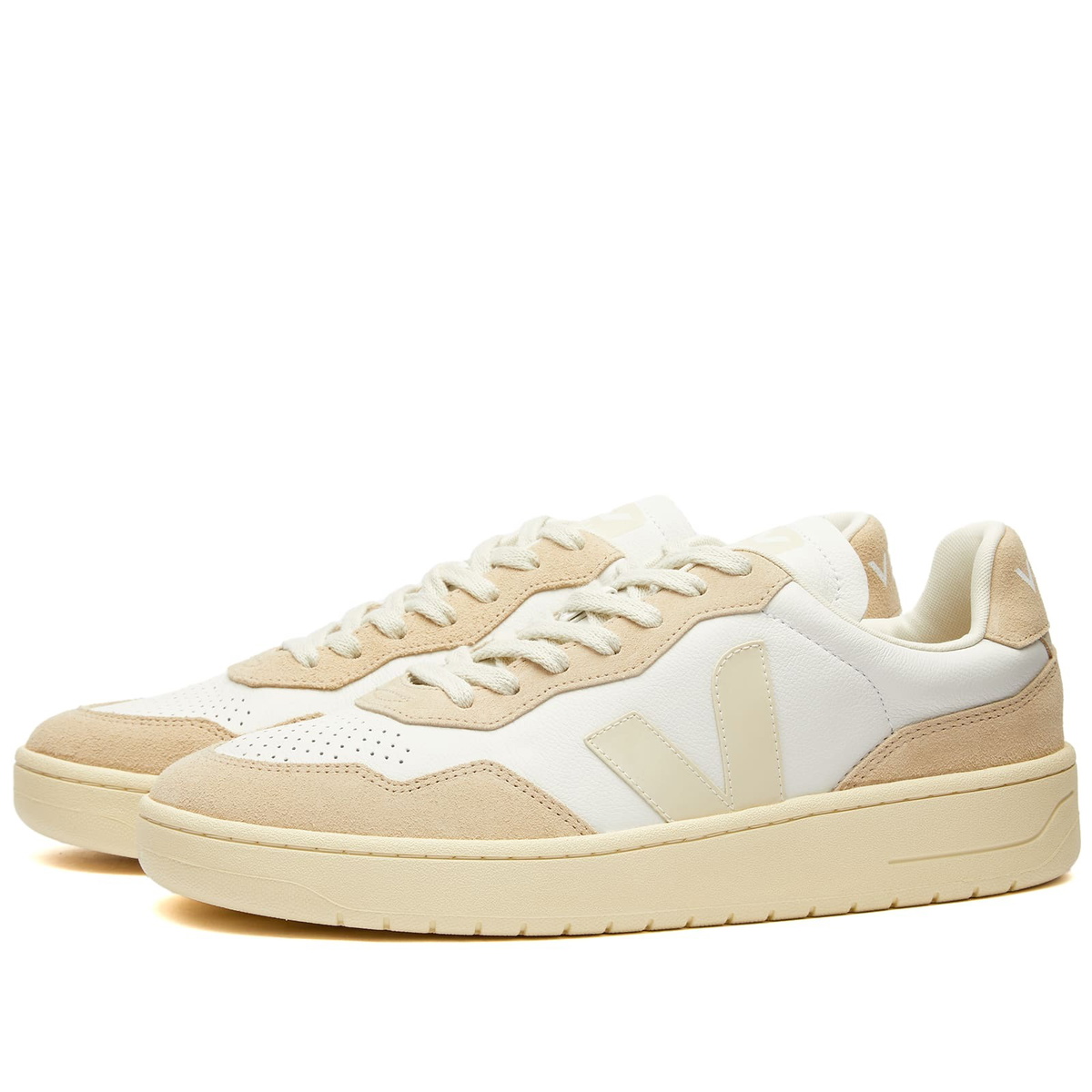 Veja Men's V-90 Organic Leather Sneakers in Extra White/Pierre VEJA