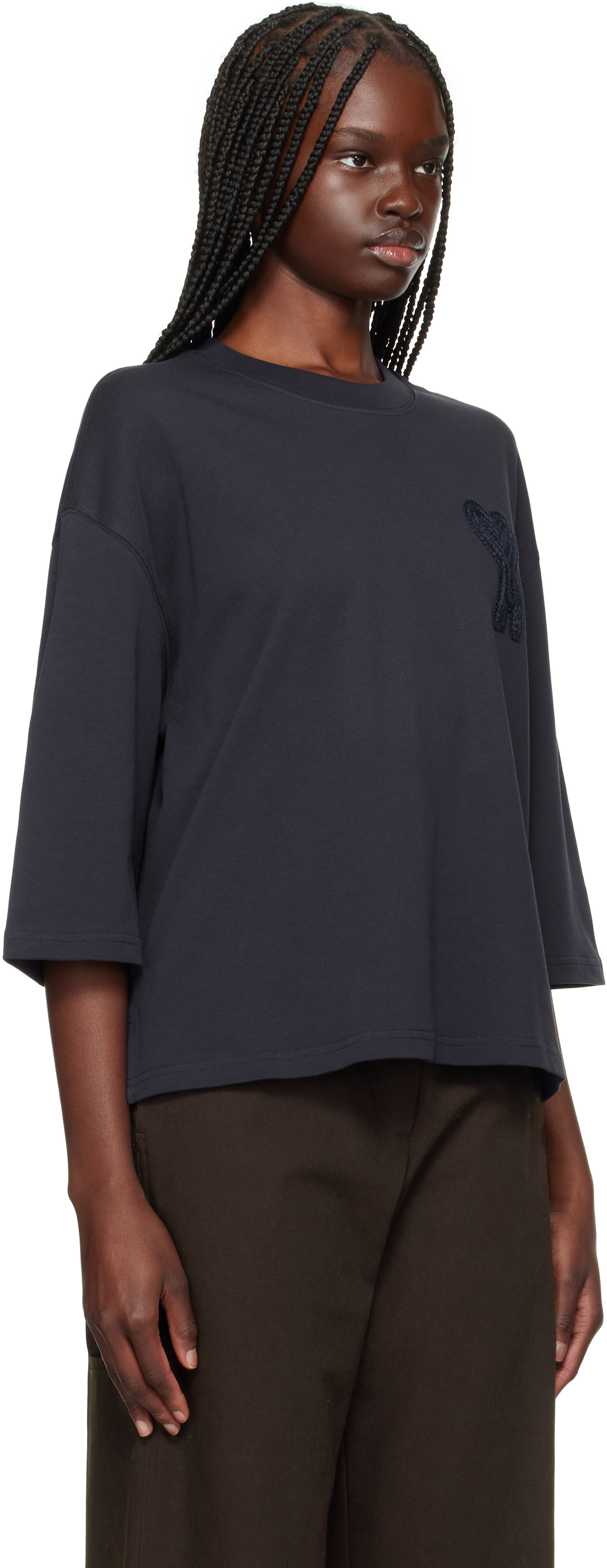 AMI Paris Navy Cotton Ami de Coeur Patch T-shirt AMI