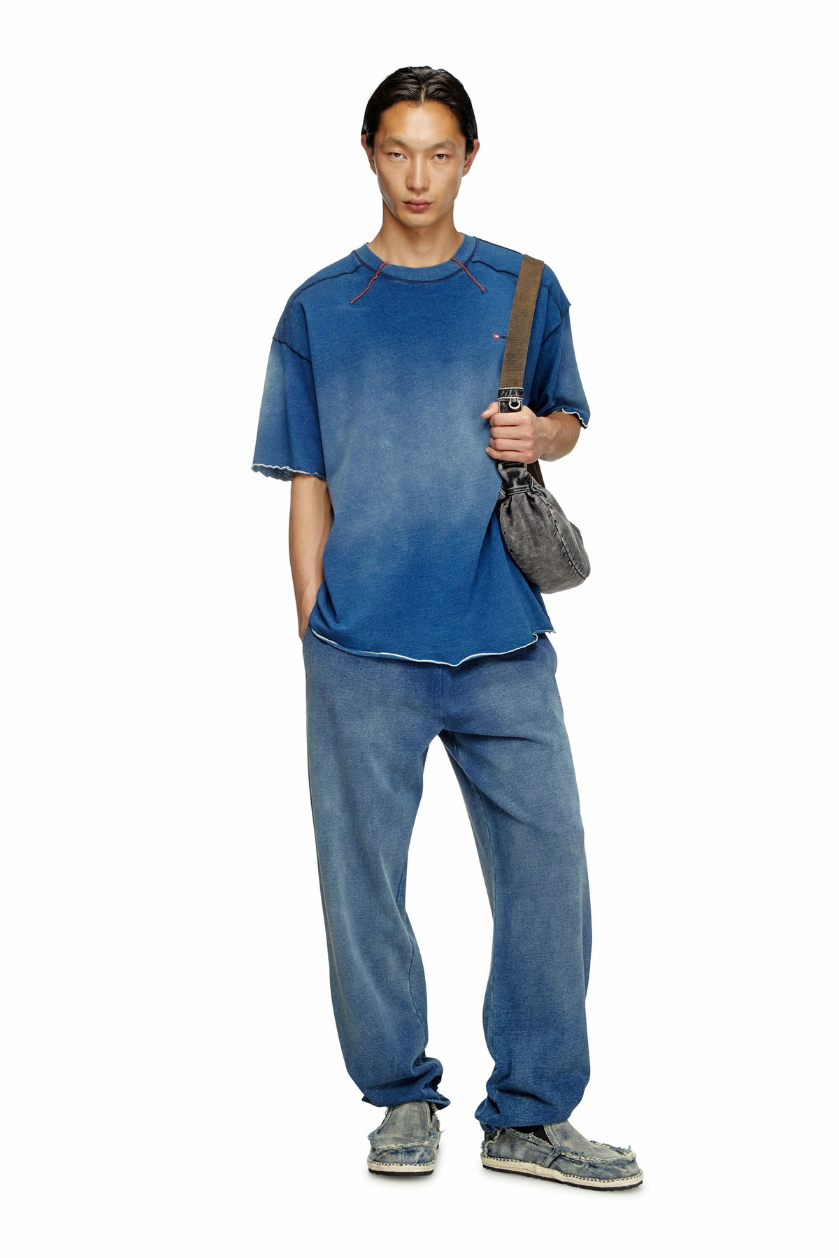 Diesel Faded T-shirt with micro logo - T-Shirts Mens in Blue Diesel