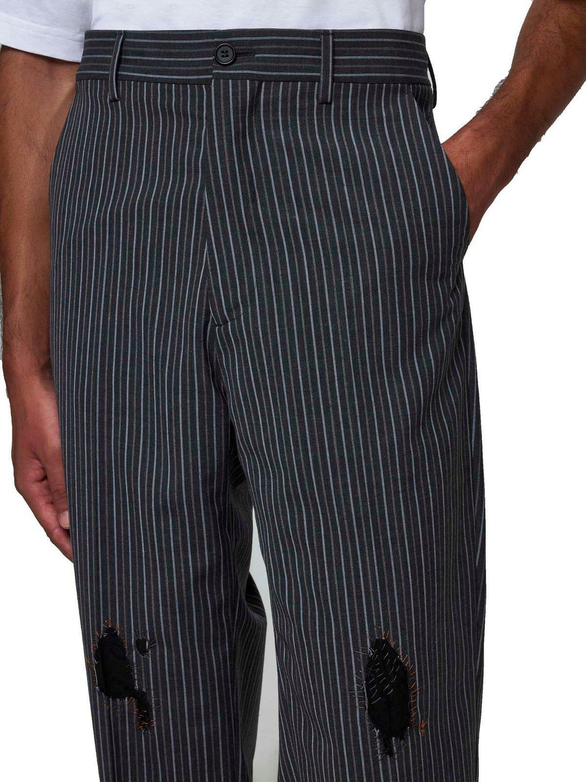 Marni Patch Stitched Distressed Pinstripe Trousers Marni