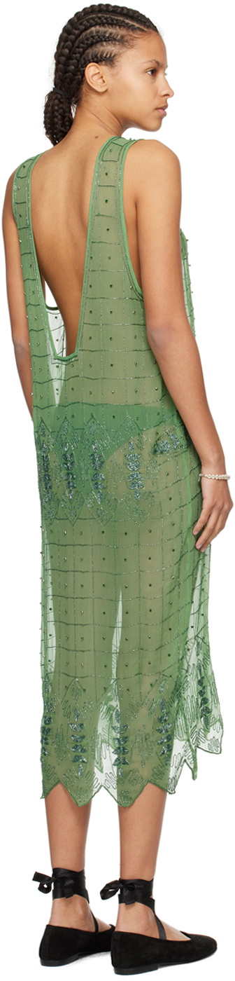 Bode Green Grid Vine Midi Dress Bode