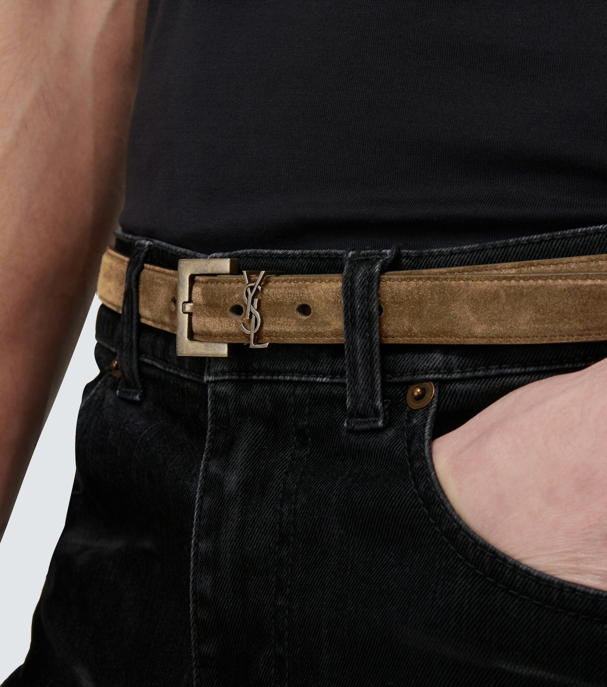 Saint Laurent - Monogrammed suede belt Saint Laurent