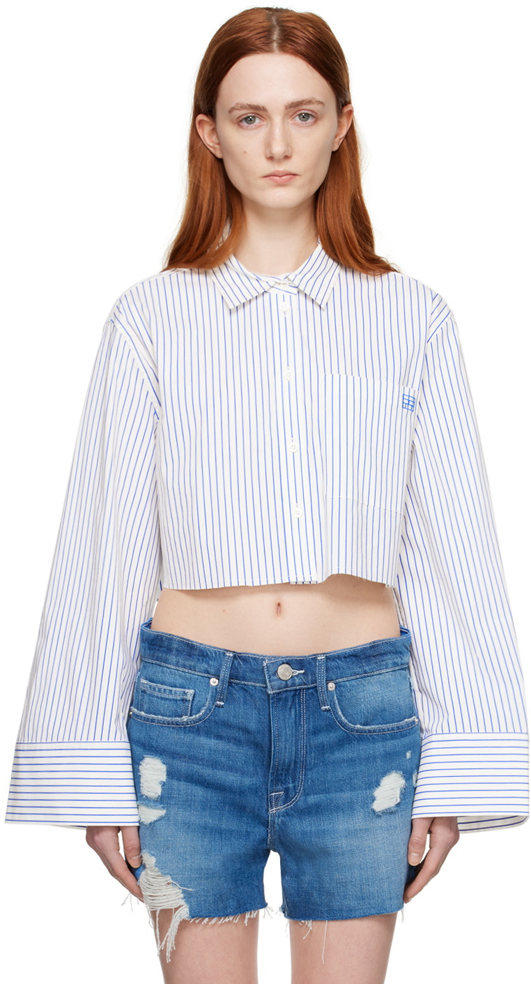 FRAME Blue & White Cropped Shirt Frame Denim