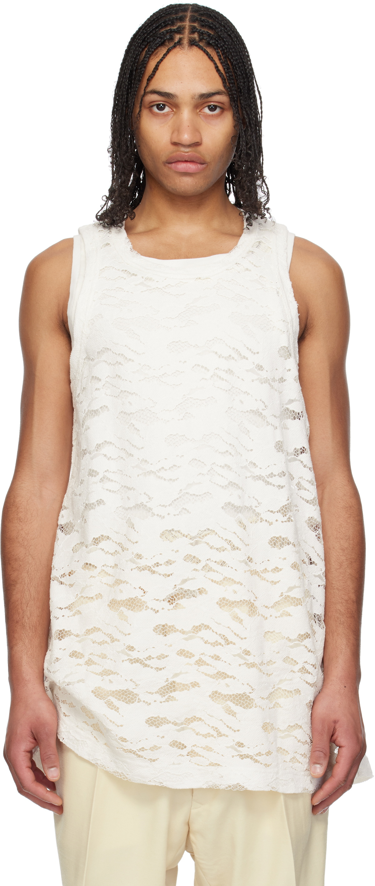 Comme des Garçons Homme Plus White Raschel Lace Tank Top Comme des ...