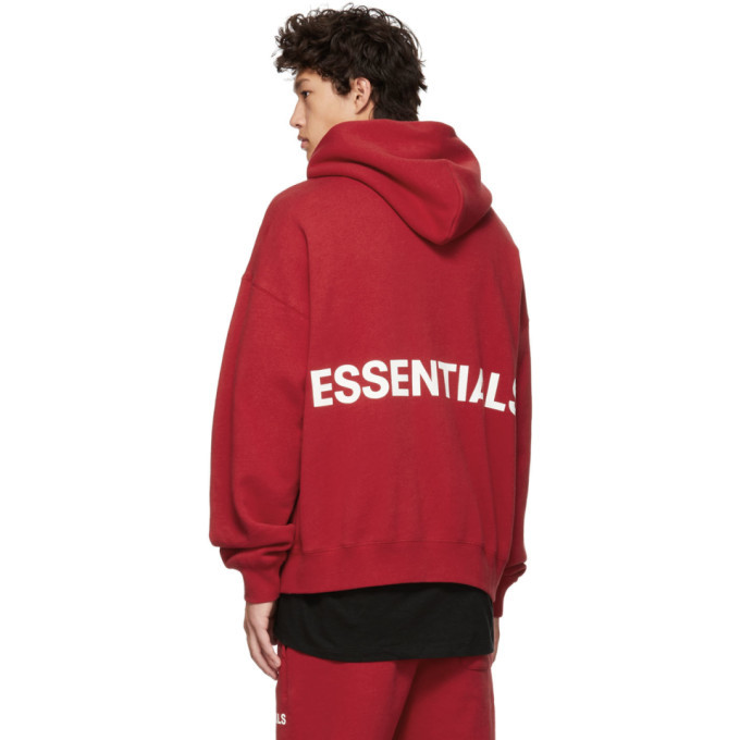 Essentials Red Logo Pullover Hoodie Essentials