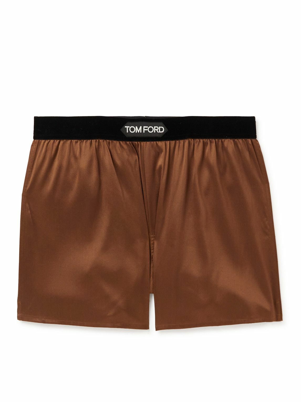 Tom Ford Velvet Trimmed Silk Satin Boxer Shorts Brown Tom Ford