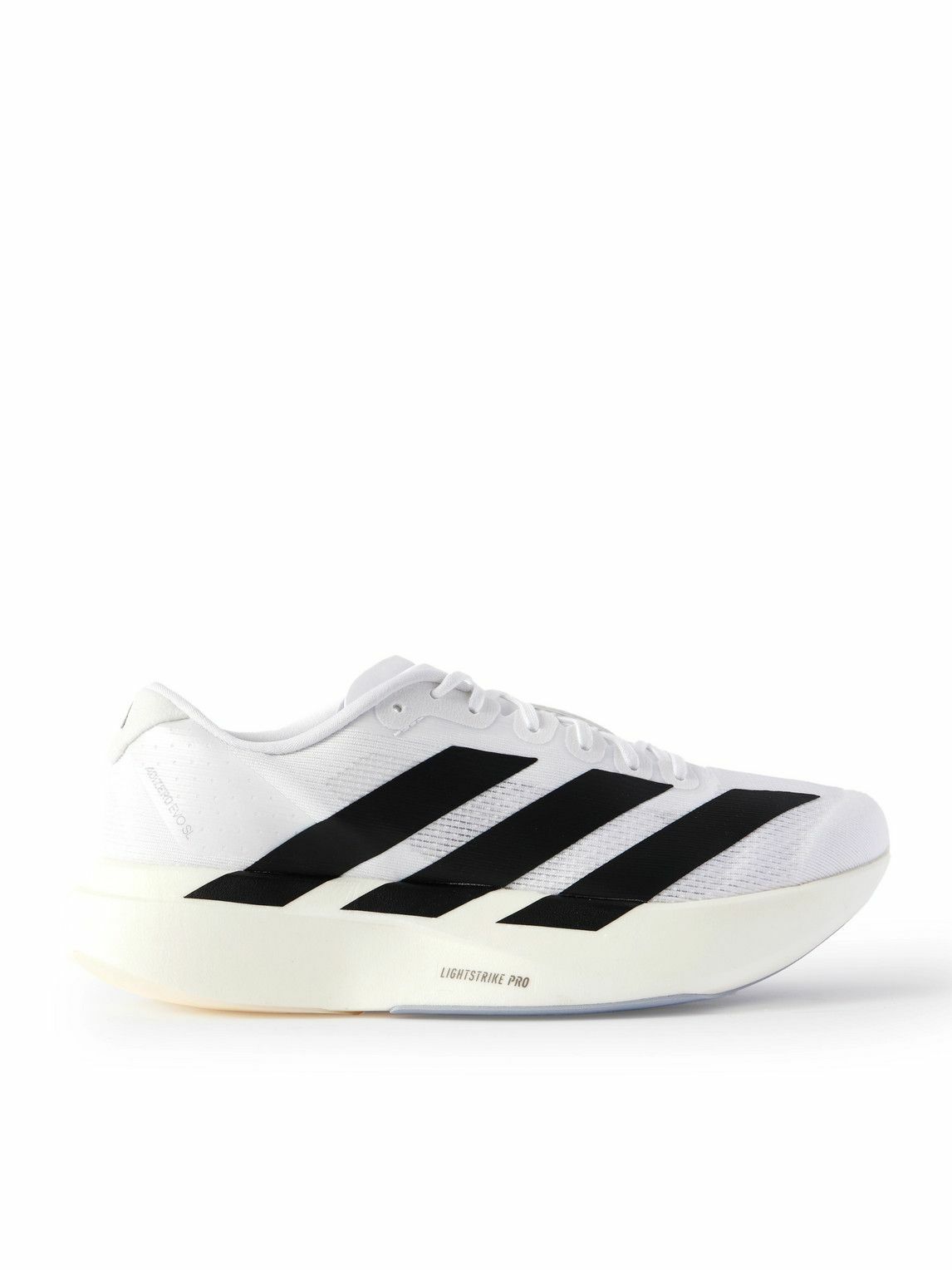 ADIDAS RUNNING - Adizero Evo SL Striped Mesh Running Sneakers - White ...