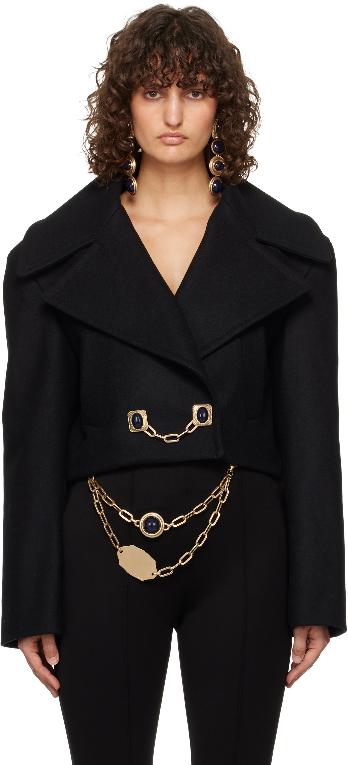 AREA Black Gemstone Button Cropped Peacoat AREA AREA Black Gemstone Button Cropped Peacoat AREA