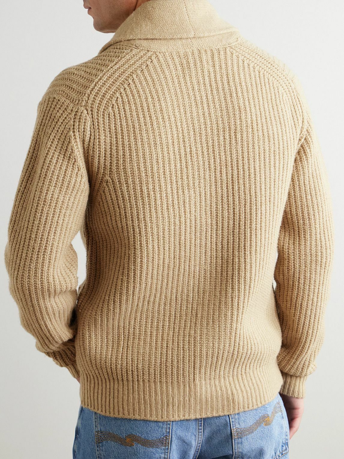 Hartford - Shawl-Collar Ribbed Wool Cardigan - Brown Hartford