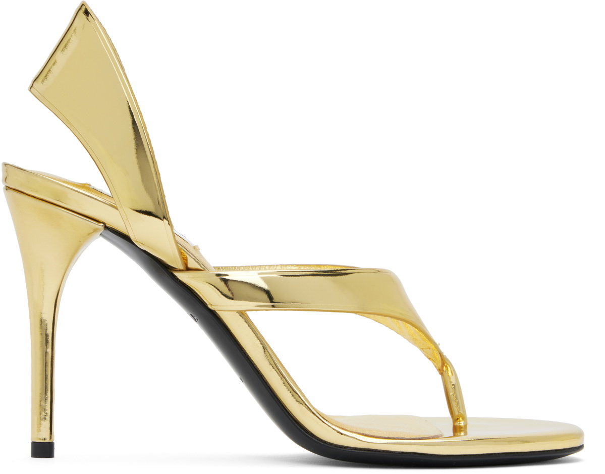 ALAÏA Gold Infradito Heeled Sandals ALAÏA