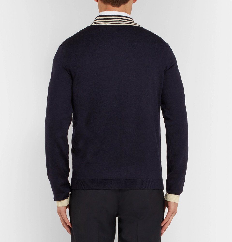 Gucci - Striped Appliquéd Wool Sweater - Men - Navy Gucci