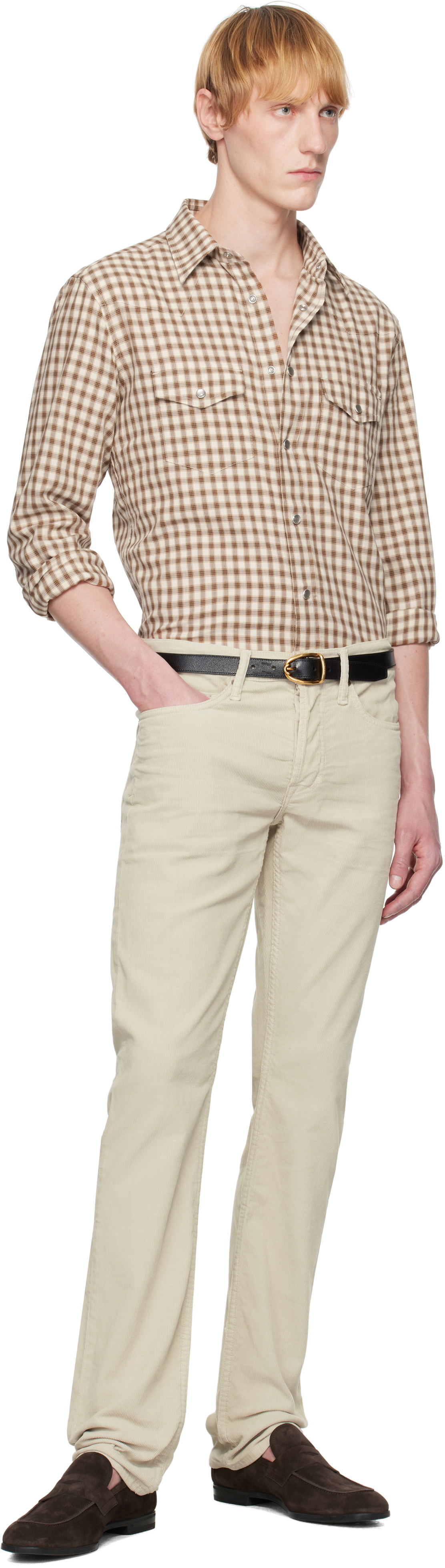 TOM FORD Brown Small Check Western Shirt TOM FORD