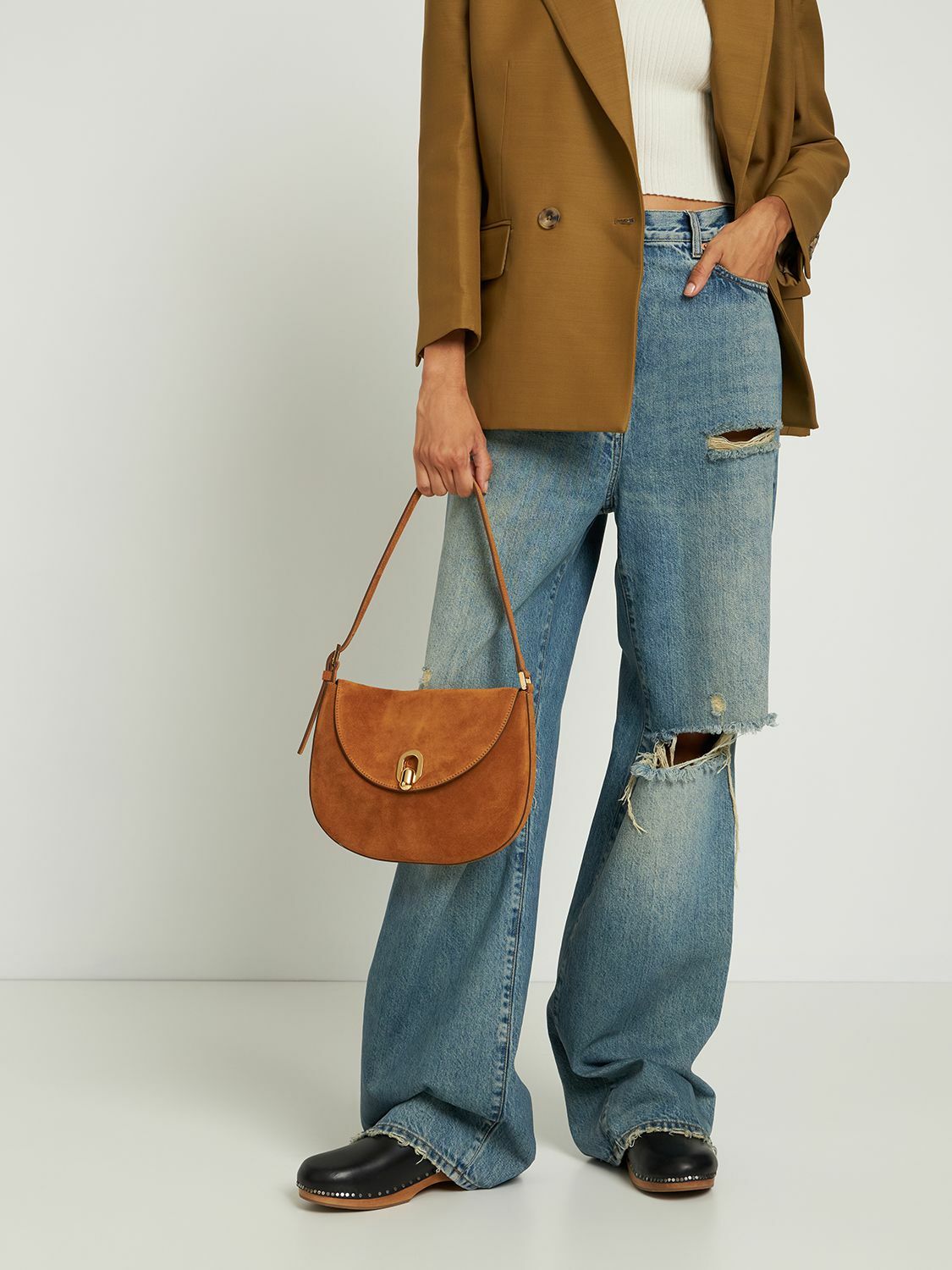 SAVETTE The Tondo Suede Leather Hobo Bag Savette