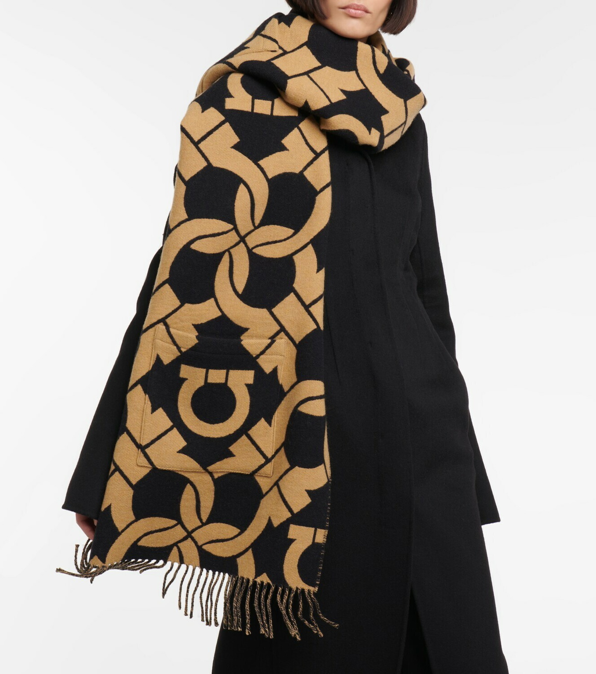 Ferragamo - Logo fringe-detail wool scarf Salvatore Ferragamo