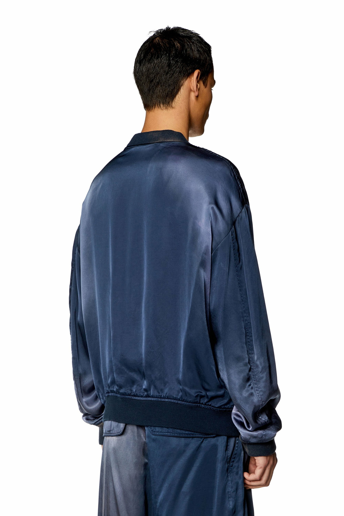 Diesel Satin bomber jacket with faded effect - Jackets Mens in Blue Diesel