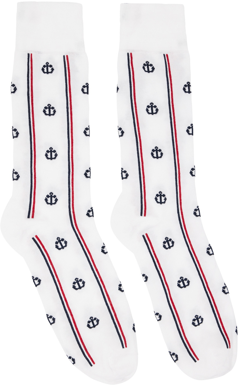 Thom Browne White Anchor Socks Thom Browne