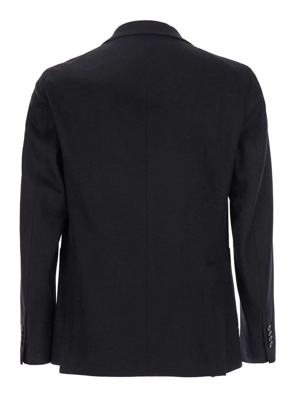 Tagliatore Black Jacket With Classic Revers And Logo Pin In Kashmir Man ...