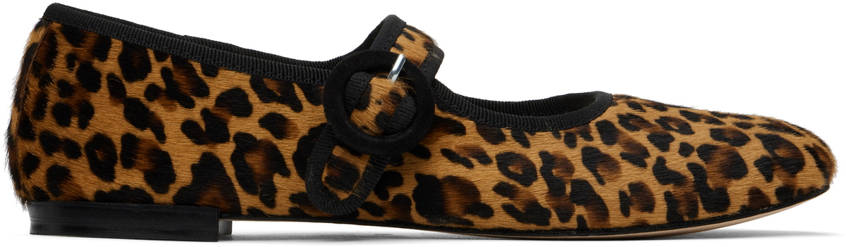 Repetto Tan & Black Georgia Square-Toe Animal Print Ballerina Flats Repetto