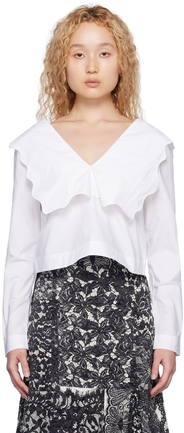 GANNI White Rhythm Collar Blouse GANNI
