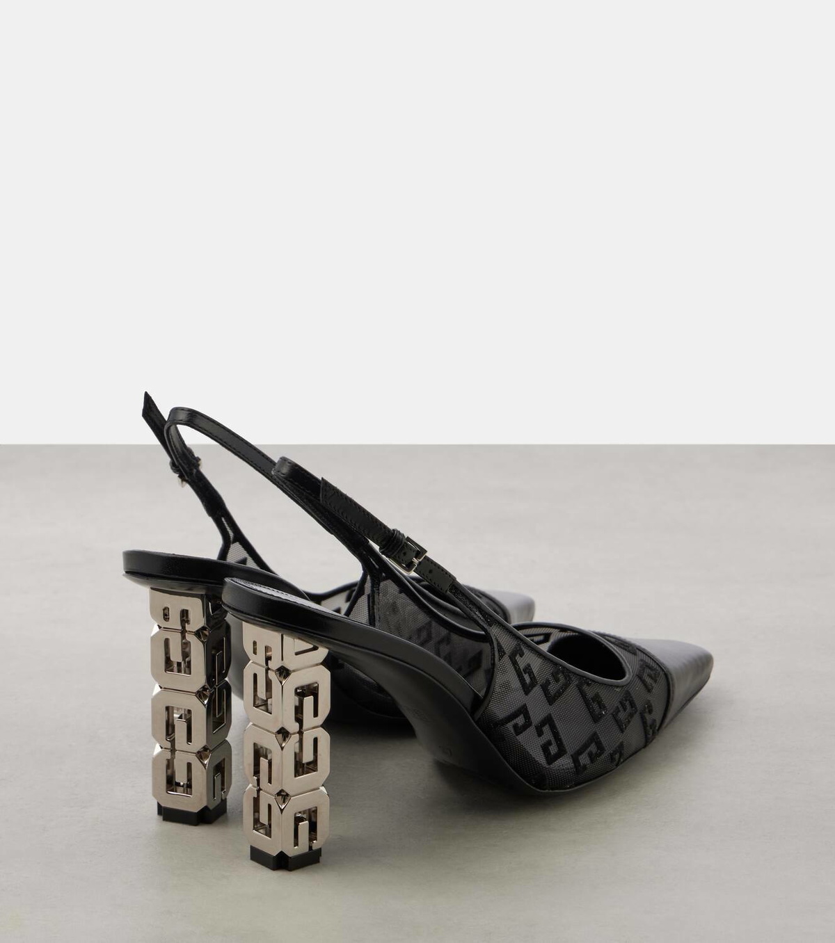 Givenchy G Cube leather-trimmed mesh slingback pumps Givenchy