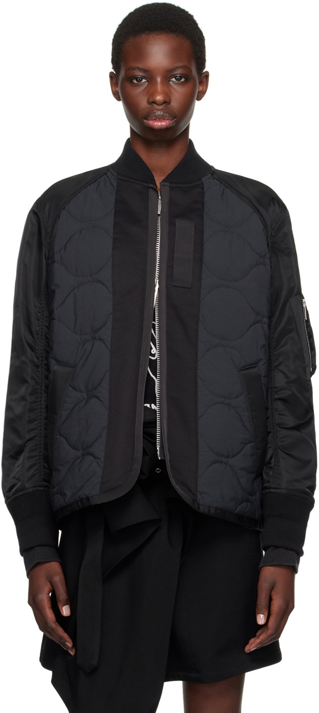 sacai Black & Navy Quilted Bomber Jacket Sacai