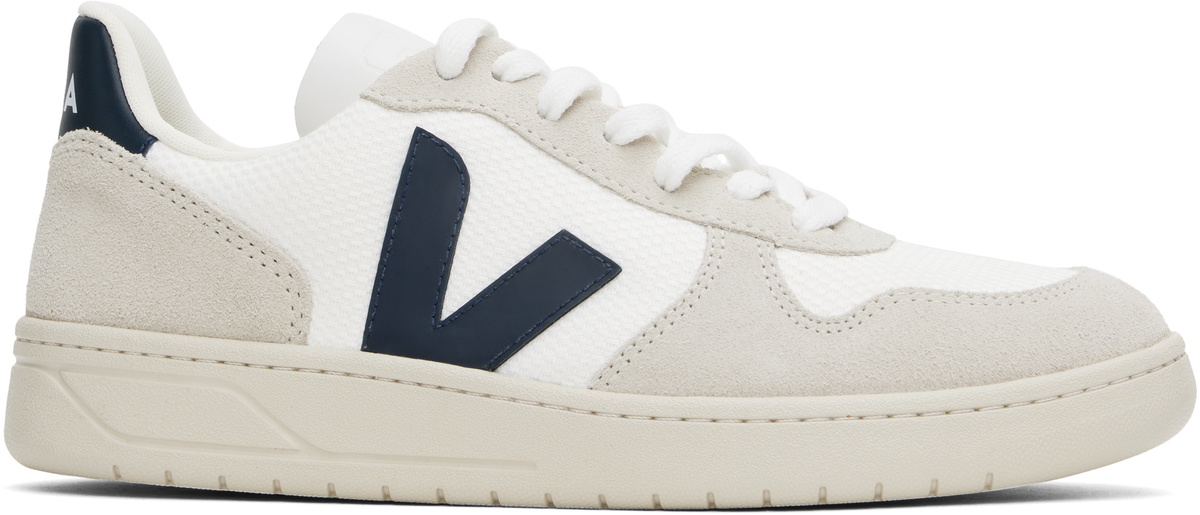 VEJA White & Navy V-10 B-Mesh Low Top Sneakers VEJA