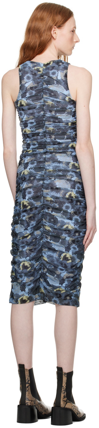 GANNI Blue Ruched Midi Dress GANNI