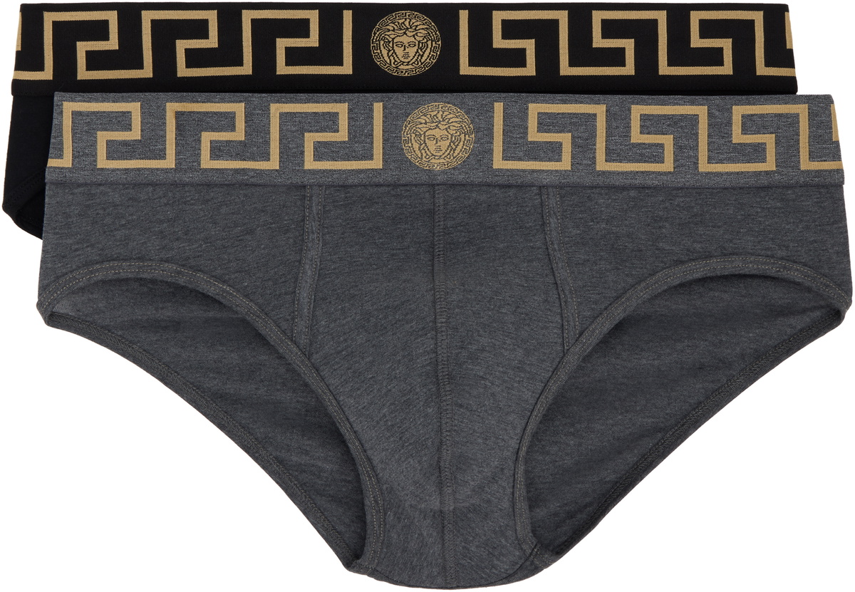 Versace Underwear Two-Pack Black & Gray Greca Border Briefs Versace ...